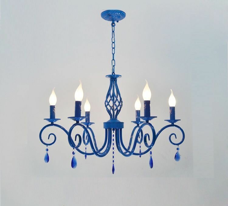 Голубая хрустальная люстра из кованого железаwd