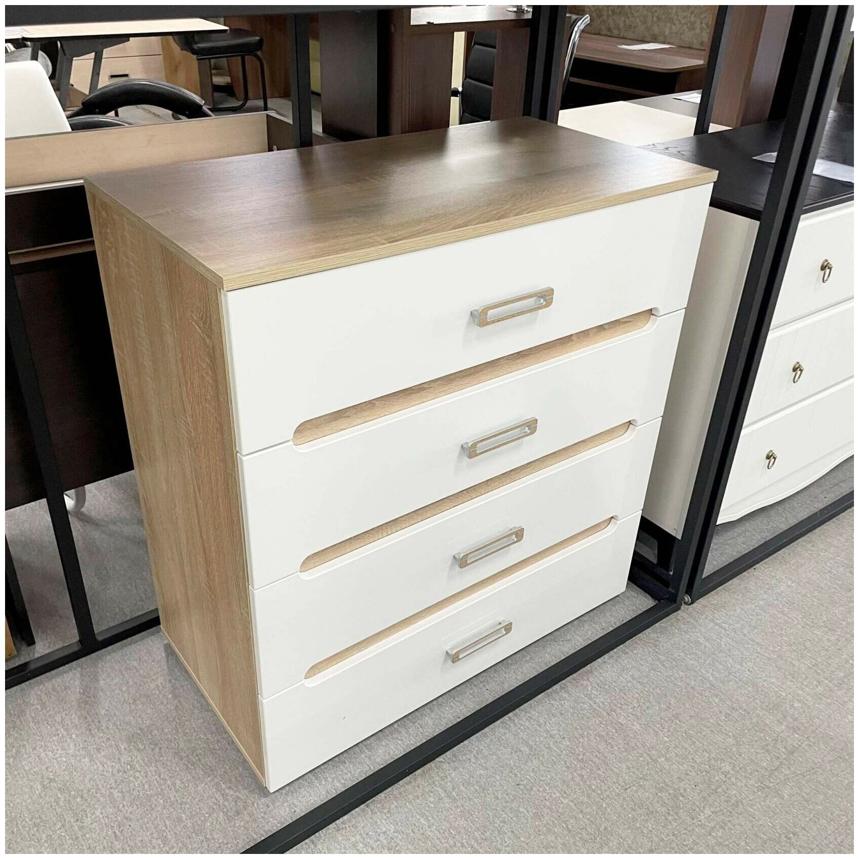 Комод "Ким", 850х910х446, (Белый глянец холодный/Сонома), МиФ