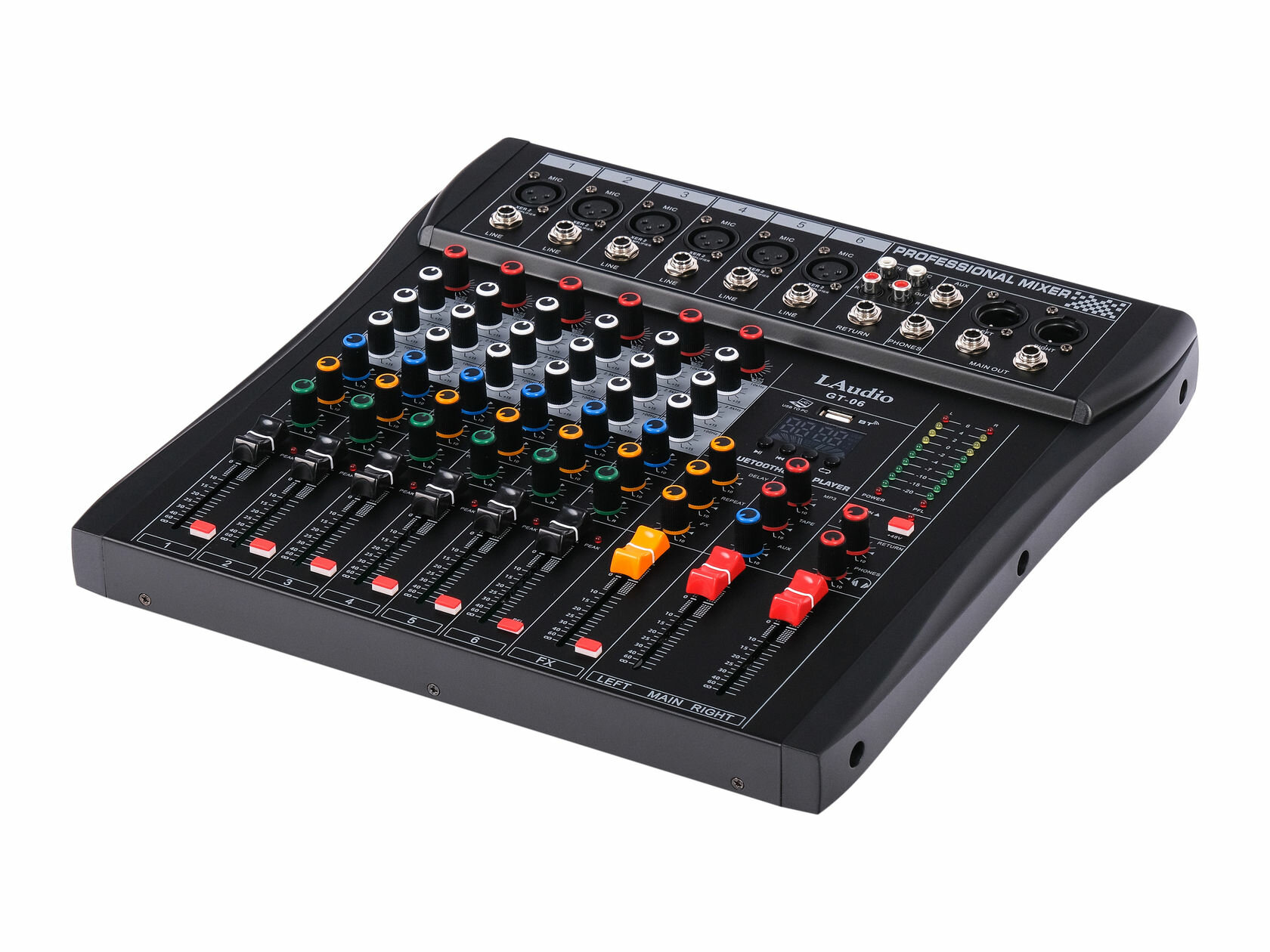 GT-06 Микшерный пульт, 6 каналов, серия PRO, проигрыватель MP3, Bluetooth подключение, LAudio