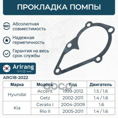 ARG18-2022 ARIRANG Прокладка помпы HYUNDAI/KIA Arirang арт. ARG182022