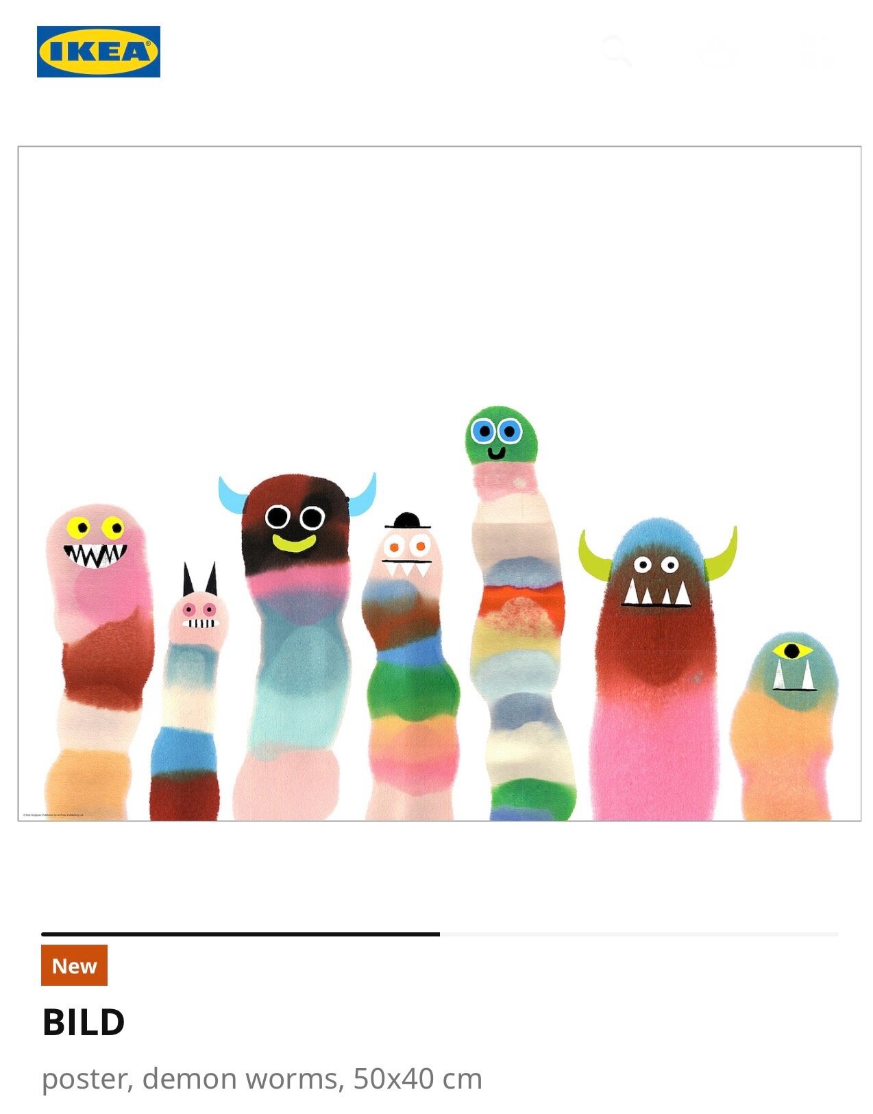Постер IKEA BILD Demon Worms , мульт,50x40 см, бумага , без рамы
