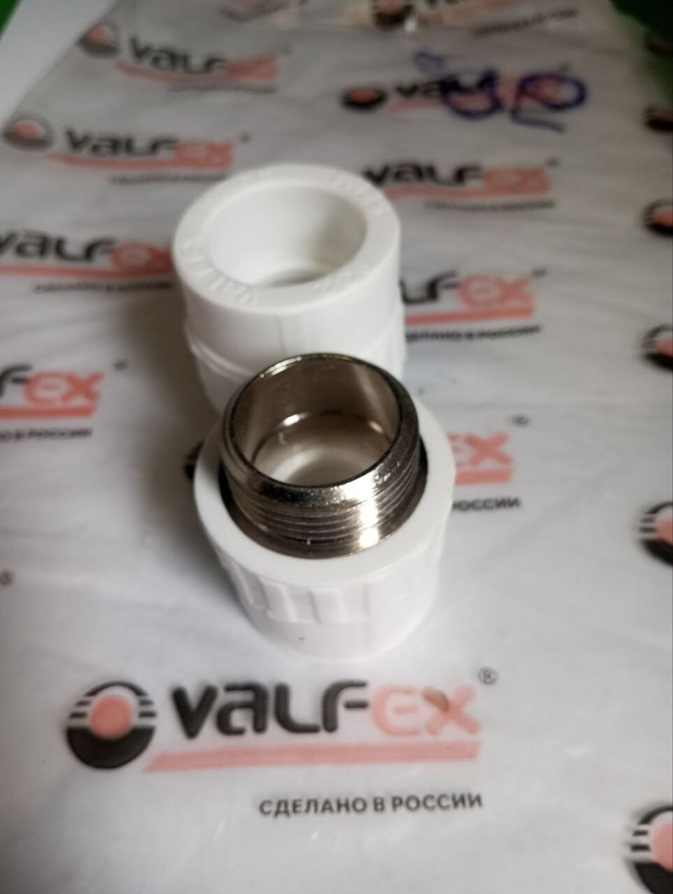 Муфта Valfex, комбинированная, полипропиленовая, с наружной резьбой, 32 х 1", 2 шт, белая