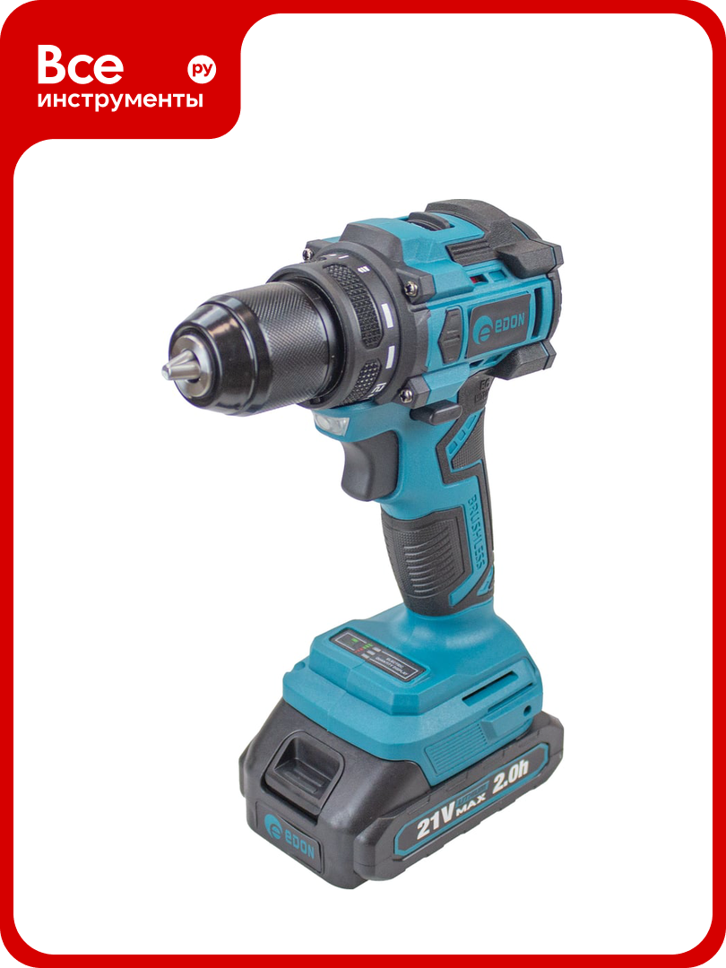Аккумуляторная дрель EDON AD-21CBL 28013, закручивание и откручивание, бесщеточный, быстрозажимной