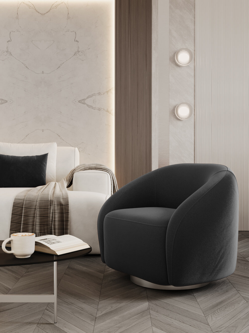 Кресло крутящееся ZAFFIRO премиум дизайн, флок, серебряное основание