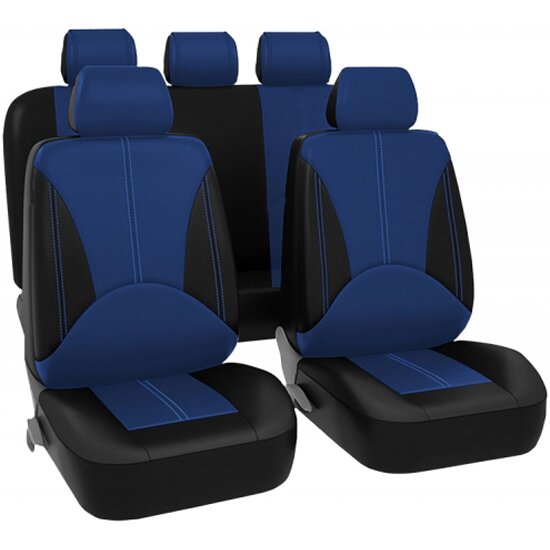 Авточехлы Kraft "ELITE", экокожа, черно-синие