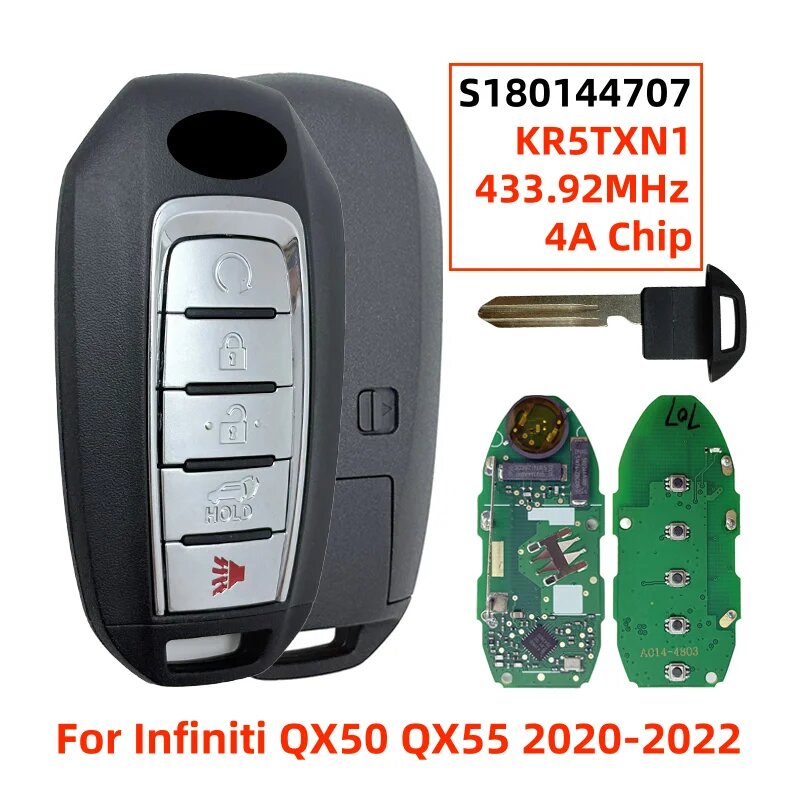 KR5TXN1 S180144707 5 кнопок умный дистанционный брелок с бесключевым доступом 433,92 МГц 4A чип для Infiniti QX50 QX55 2020-2022 285E3-5NY7A