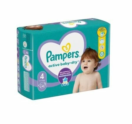 Детские подгузники Pampers одноразовые, Active Baby-Dry Maxi 9-14 кг, в упаковка 40 шт