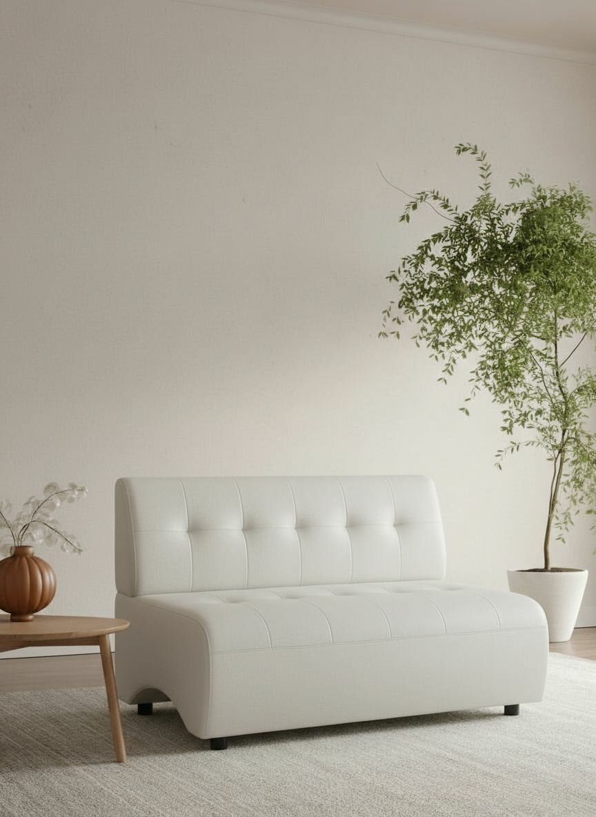 Диван прямой Вега без подлокотников белая кожа . Офис, дом, салон красоты, прихожая, гостиная, зона ожидания.