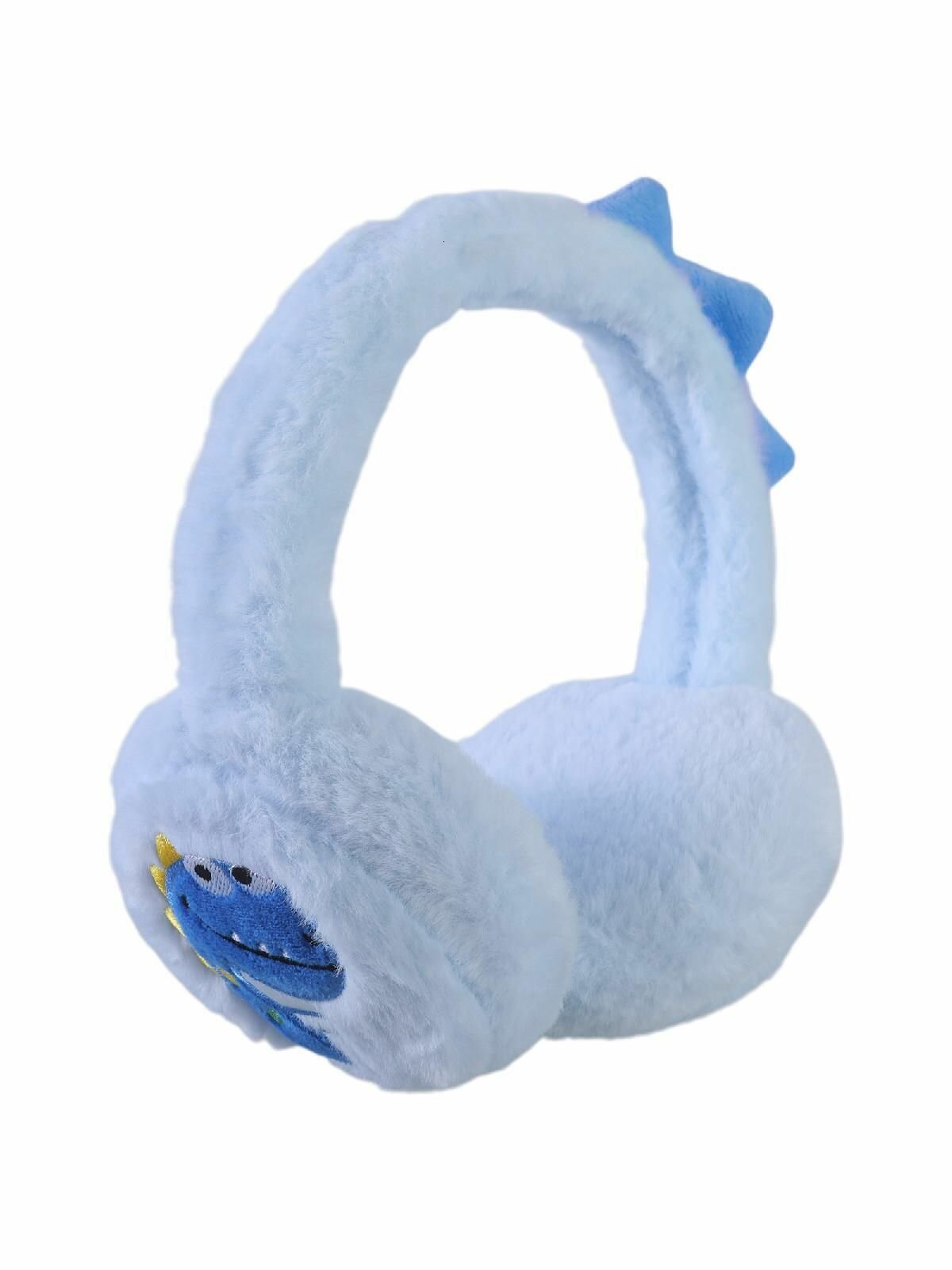 Наушники меховые, Милые детские наушники с маленьким динозавром_синий