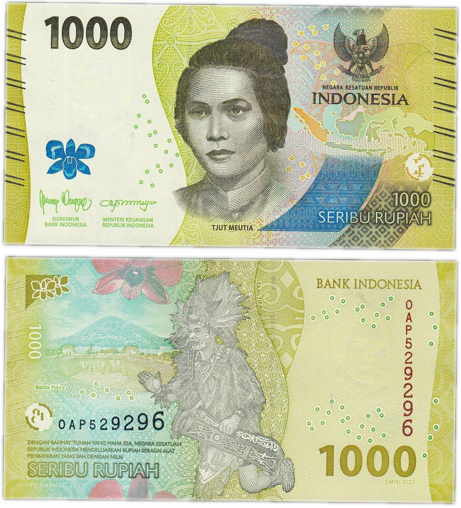 Индонезия - 1000 рупий 2023 "Банда Нейра остров Банда, Форт Бельгика, танцовщица Тар" P-W162b UNC