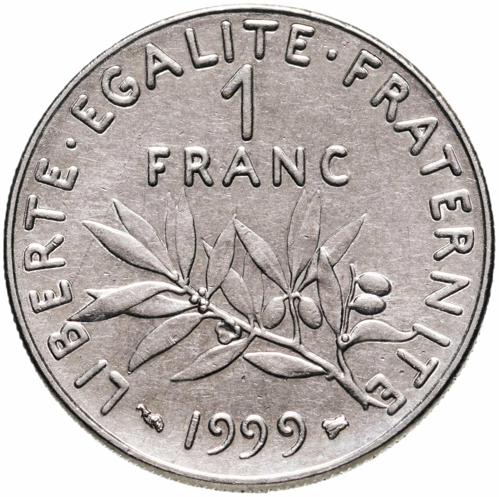 Франция 1 франк 1999, Никель, в сохранности XF