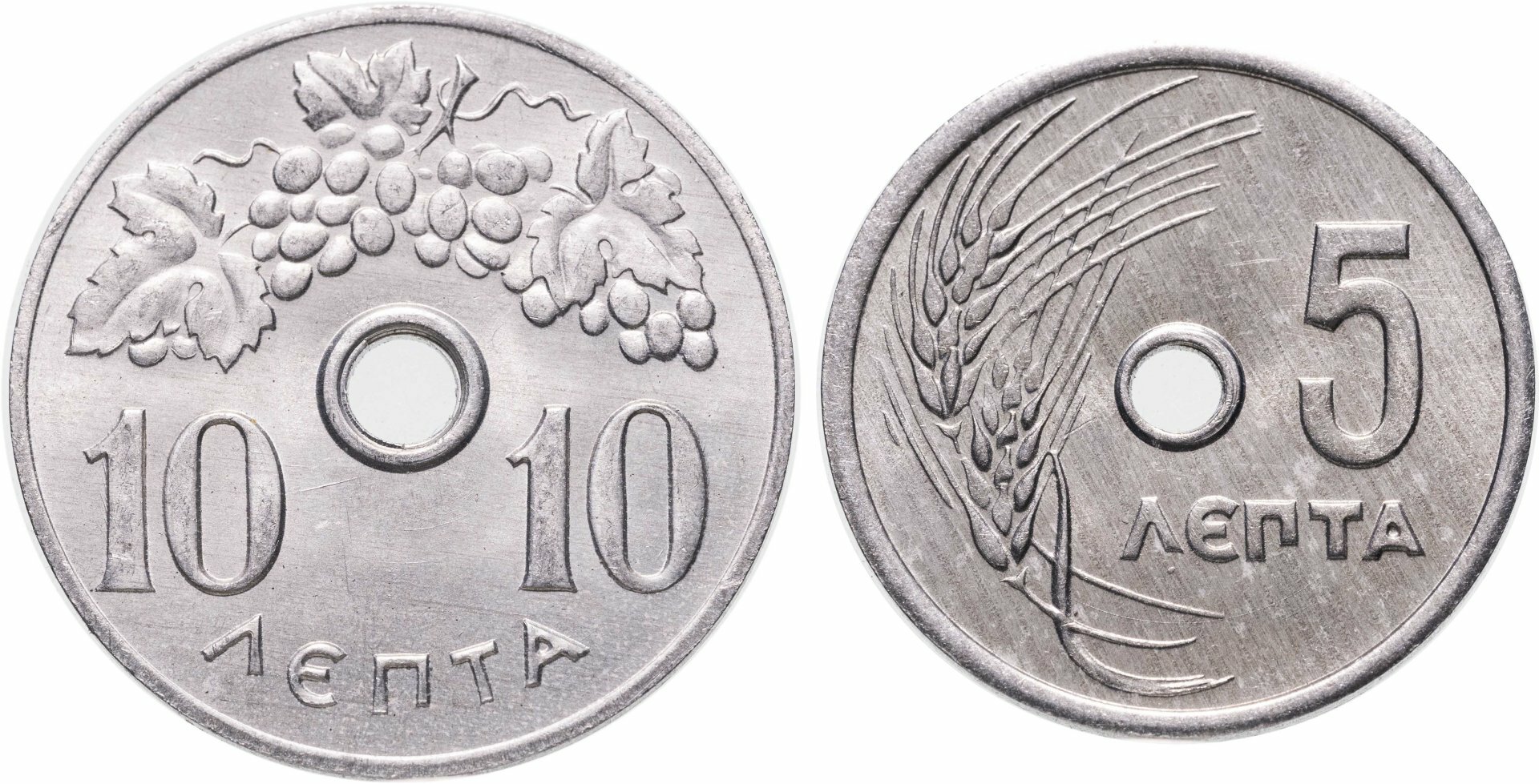 Греция - набор 10 и 20 лепт 1971 "Виноград, Пшеница", период Хунты, Алюминий, в сохранности UNC