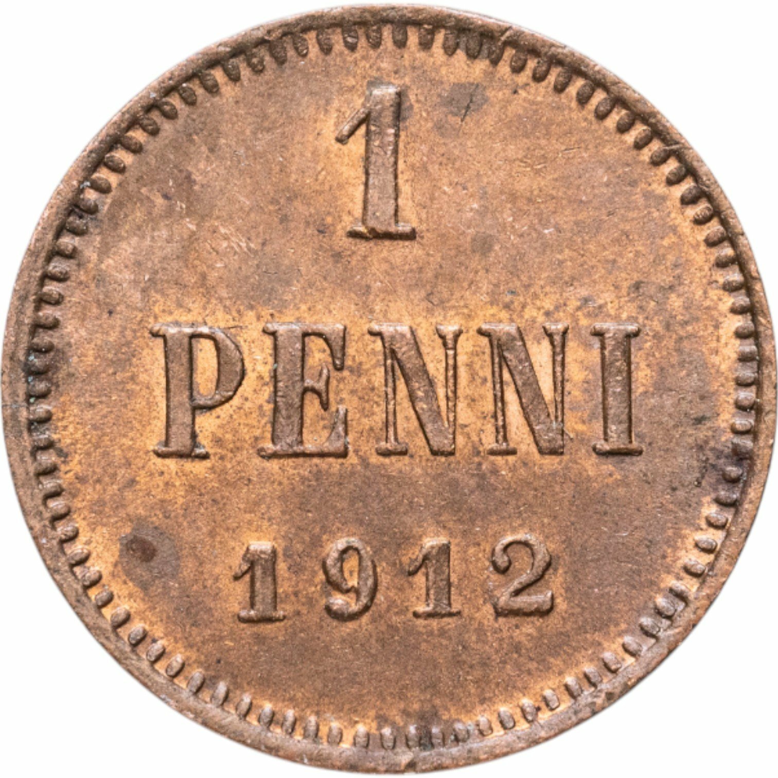 1 пенни penni 1912 Российская Финляндия, Медь, в сохранности UNC