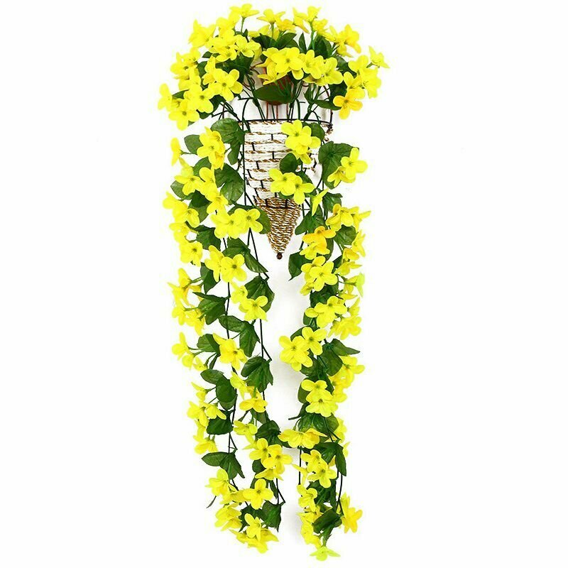 Realistic and soft petal artificial hanging flower for indoor and outdoor decor yellow