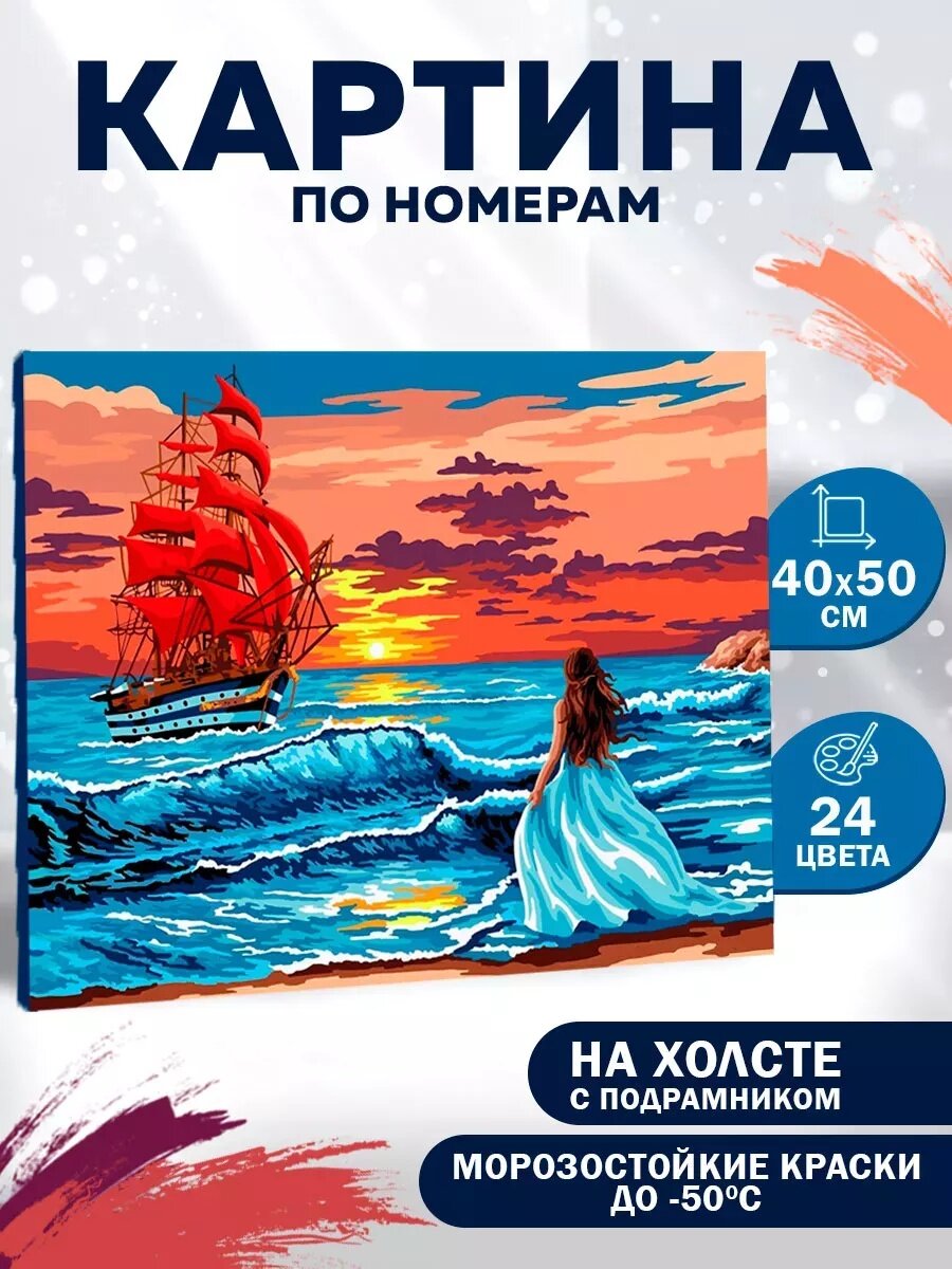Картина по номерам Школа талантов "Алые паруса на закате" 40*50 см, на холсте с подрамником