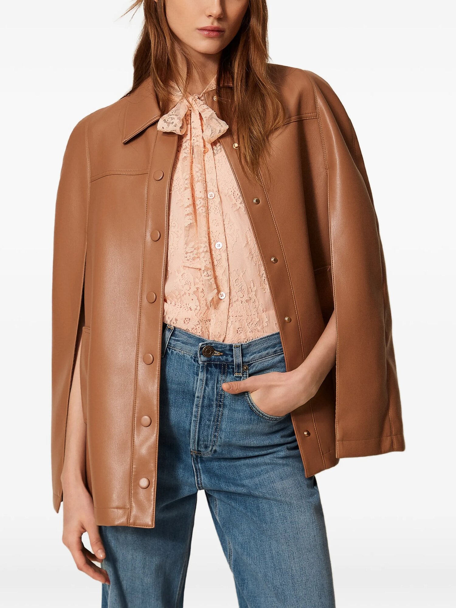 Накидка Twinset Milano Button faux-leather cape jacket, размер 44 — фото 1