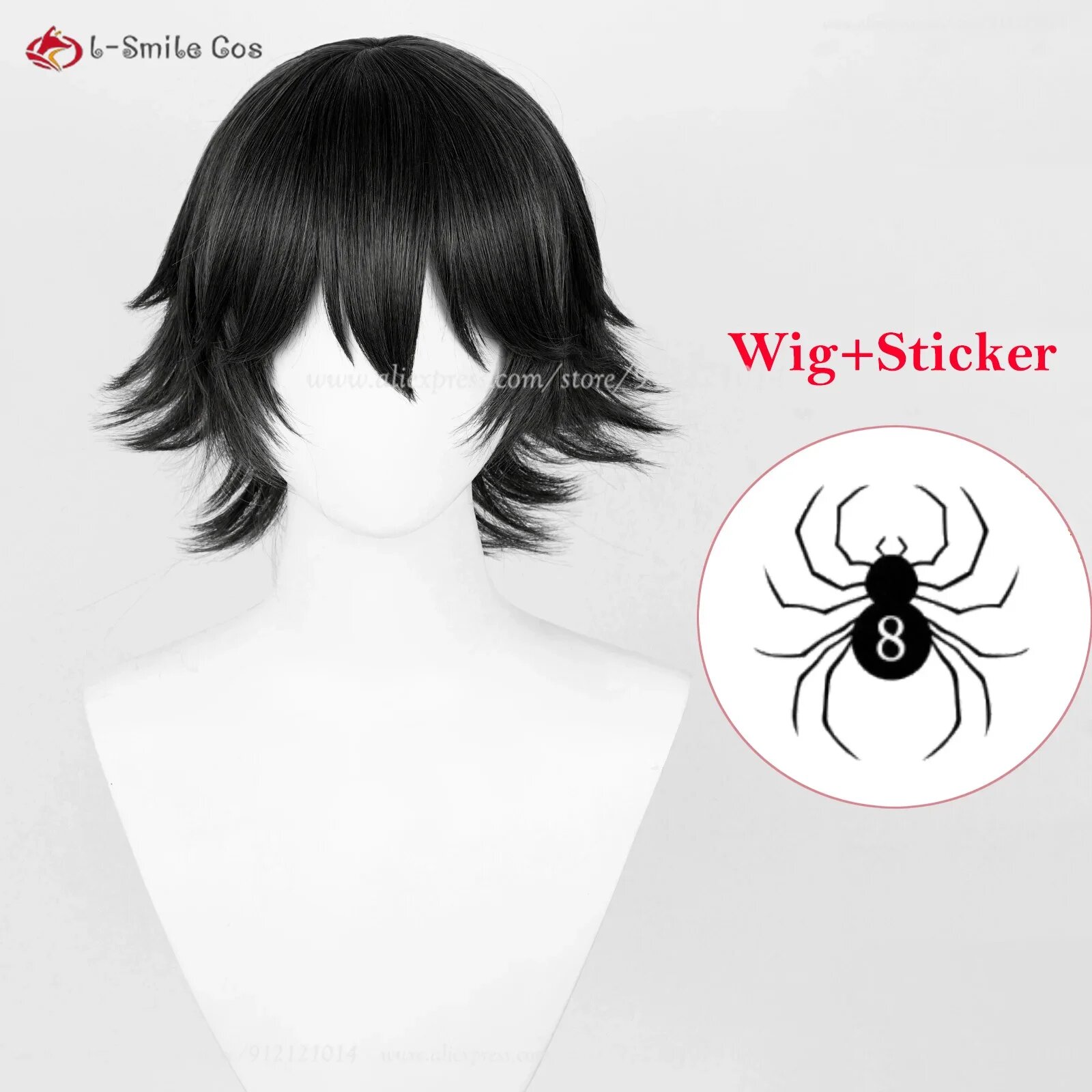 Косплей парик Шизуку Муракази черный Wi NYULPU wig and sticker