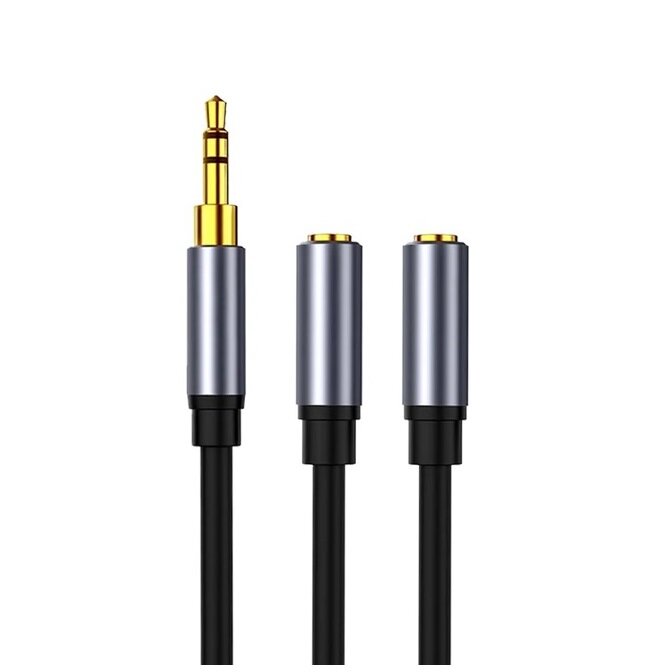 Разветвитель AUX jack 3.5 (3 pin) (M) – 2*(F) Premium 1.5 метра черный S1284