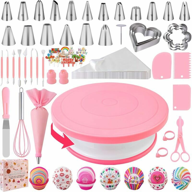 255-предметный набор для торта с поворотным столом, насадками для украшения, TPU мешками для украшения и инструментами для декорирования