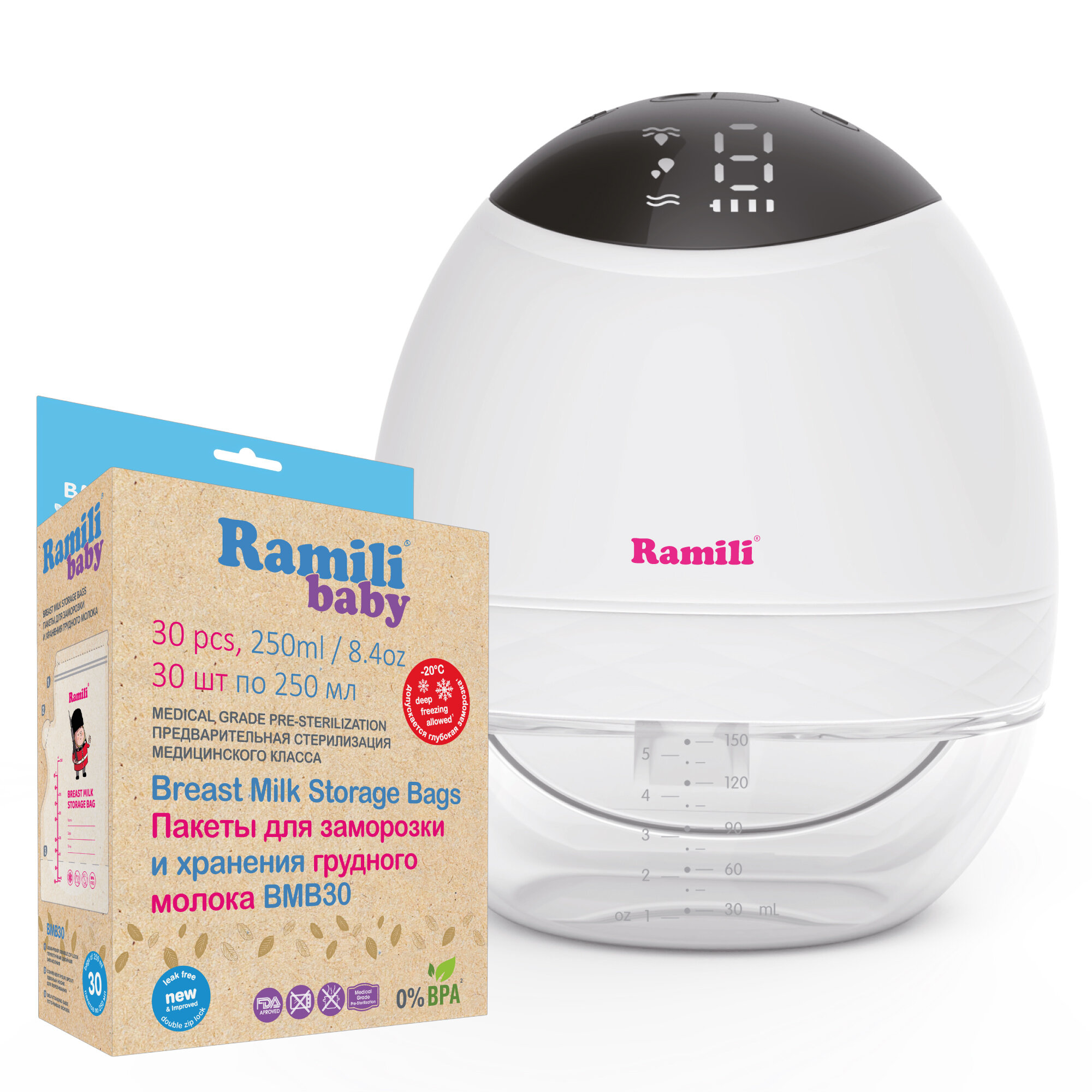 Бионический молокоотсос SE500 + пакеты для грудного молока Ramili Baby BMB30