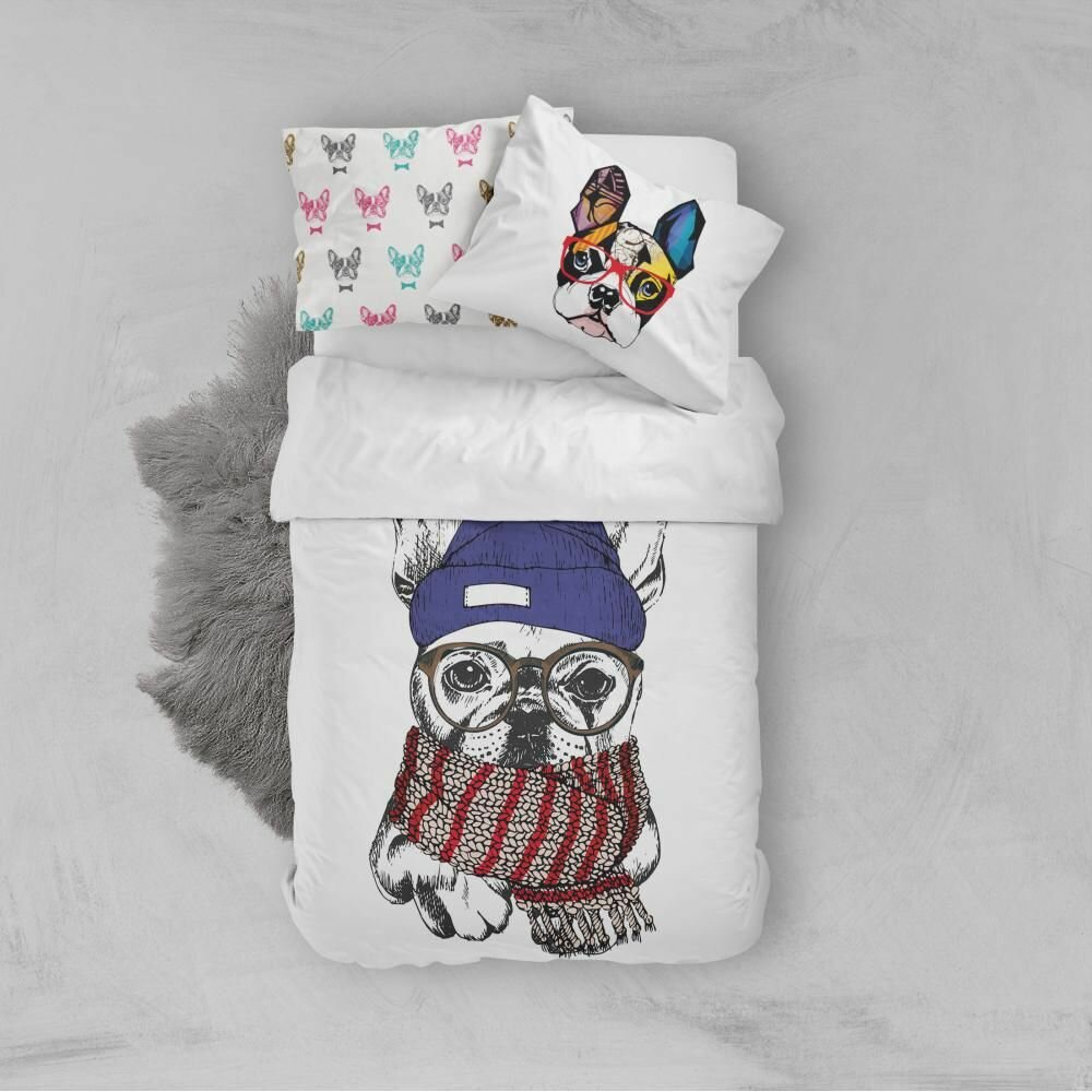 Арт комплект постельного белья Французский бульдог, Евро, Пододеяльник 200/200, наволочки 50/70