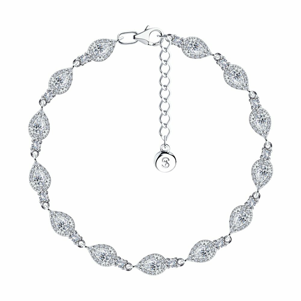 Браслет, серебро, 925 проба, родирование, фианит