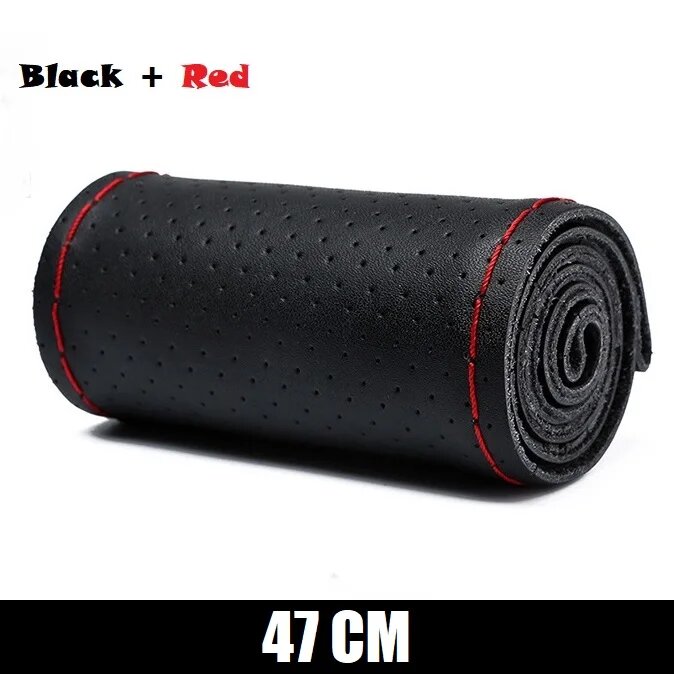 Оплетка на руль грузовика из натуральной кожи 42/45/47/50 см Black and Red-47CM
