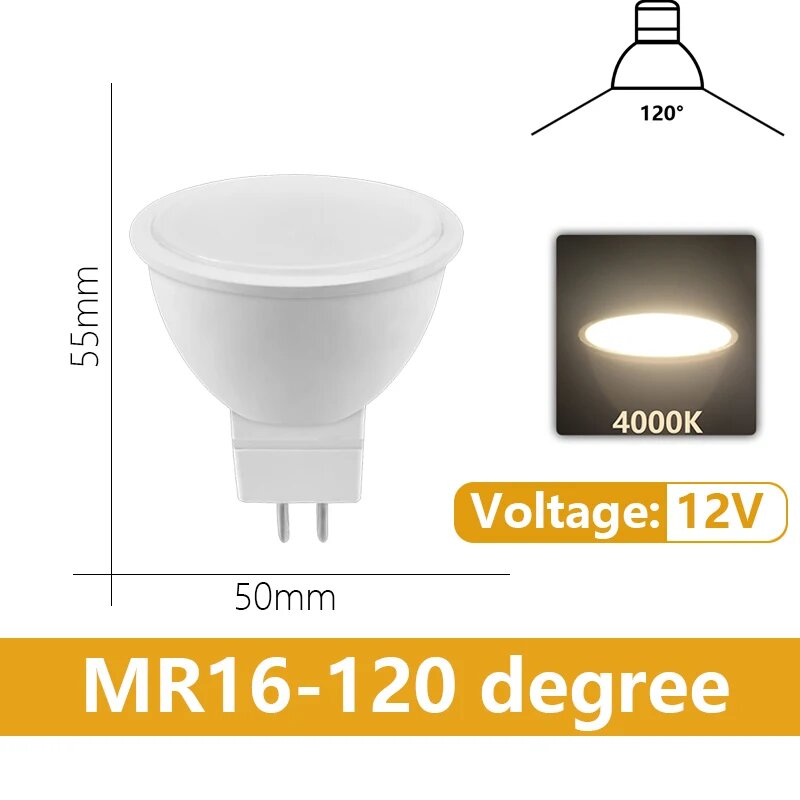 4-20 шт. GU5.3 AC/DC 12 В Светодиодный прожектор MR16 Низкое давление 3 Вт 5 Вт 6 Вт 7 Вт Свет 120 градусов 38 градусов Учебная кухня для дома
