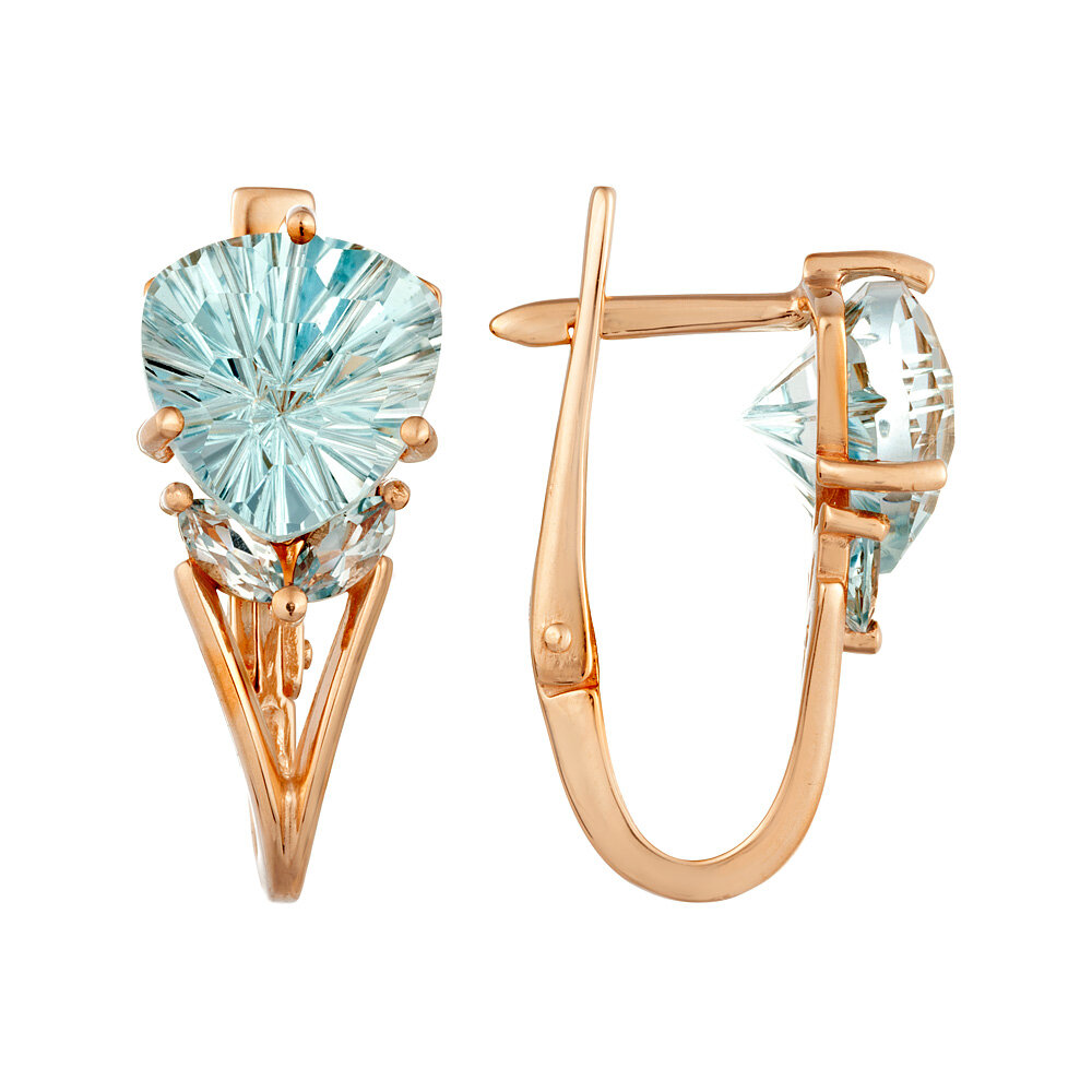Серьги, красное золото, 585 проба, топаз