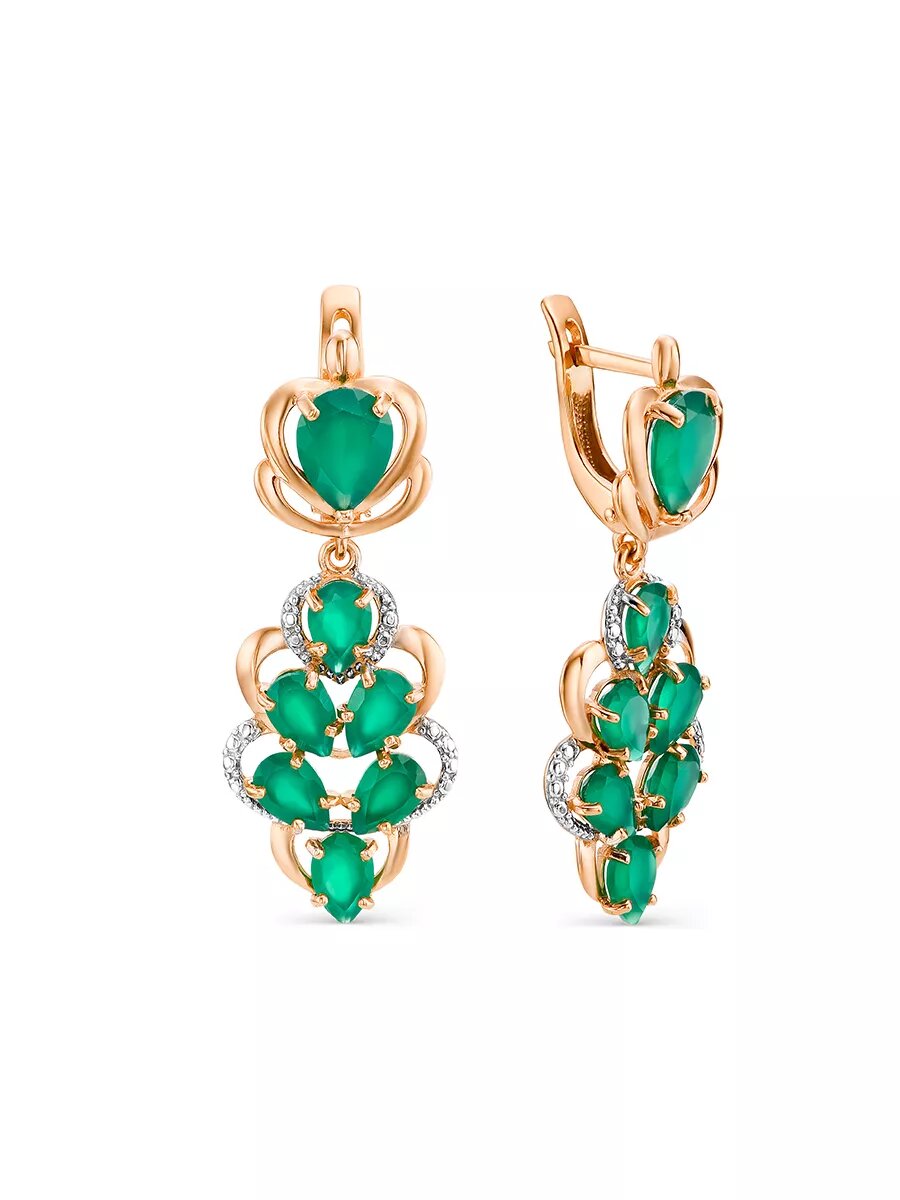 Серьги, красное золото, 585 проба, бриллиант, агат
