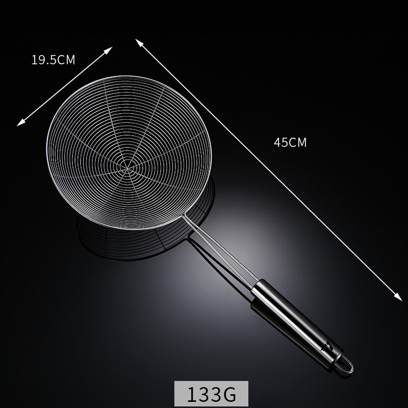 Скиммер из нержавеющей стали 304 с шлифованной длинной ручкой, усиленный и утолщенный, подходит для приготовления блюд в горячей кастрюле, жарки и извлечения лапши.