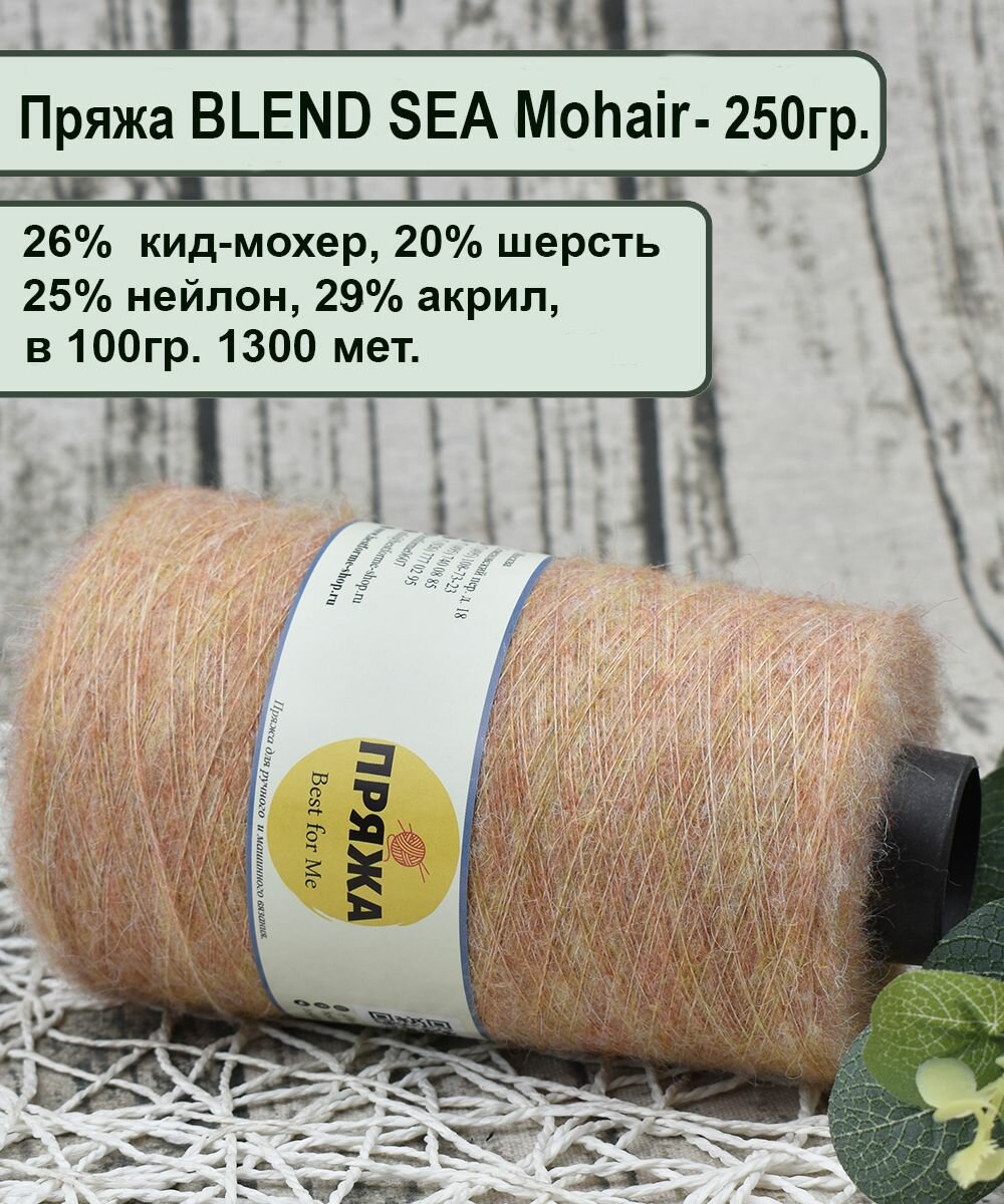 Пряжа MOHAIR BLEND SEA 26% кид-мохер, 20% шерсть, 25% нейлон, 29% акрил, 1300м/100гр. цв. СМ02 осенний (250гр.)