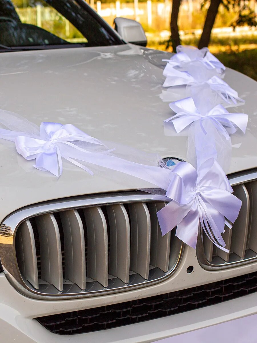 Свадебное украшение на машину ленты, для оформления автомобиля на капот, банты