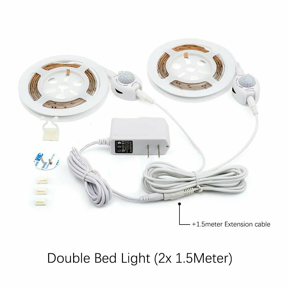 ASMTLED Светодиодная лента с датчиком движения 1,5 м, 2 шт, 12 В, EU Plug, Double Bed Set, Белый