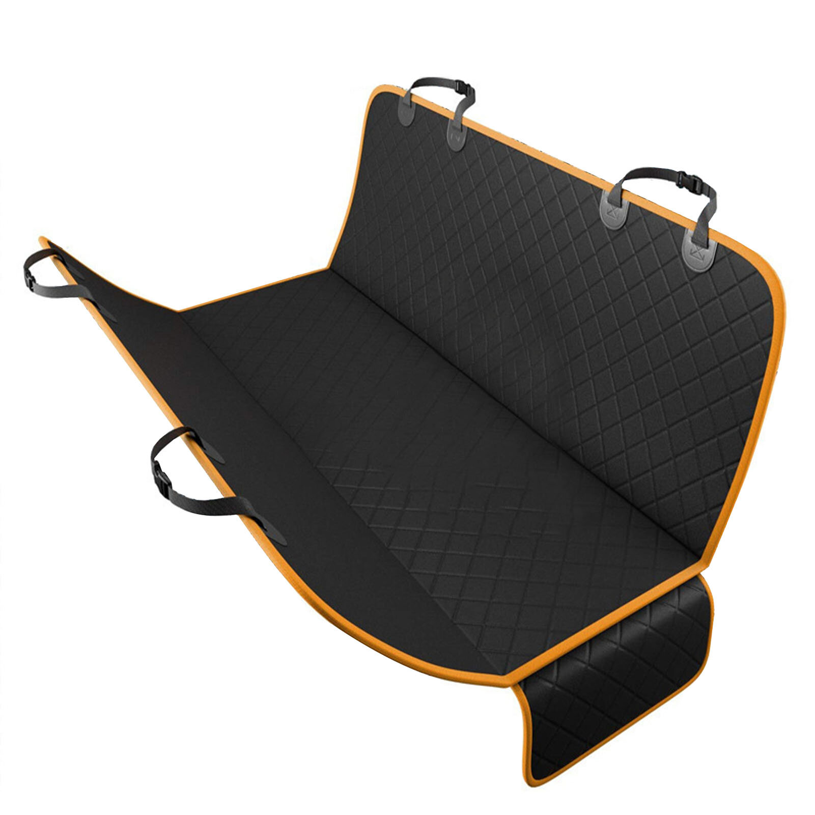 Водонепроницаемый, устойчивый к царапинам чехол на автомобильное сиденье для собак, подходящий для задних сидений легковых автомобилей, грузовиков и внедорожников, с оранжевой окантовкой.