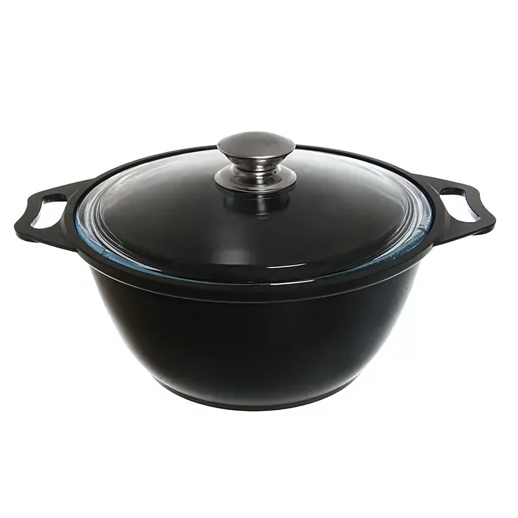 Кастрюля литая 2л с антипригарным покрытием Greblon, стеклянной крышкой, Россия