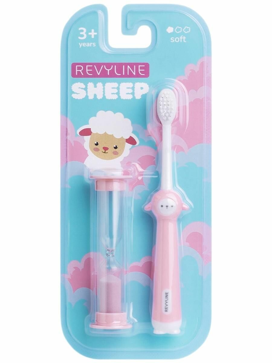 Зубная щетка детская Revyline Sheep 3+ с песочными часами, розовая