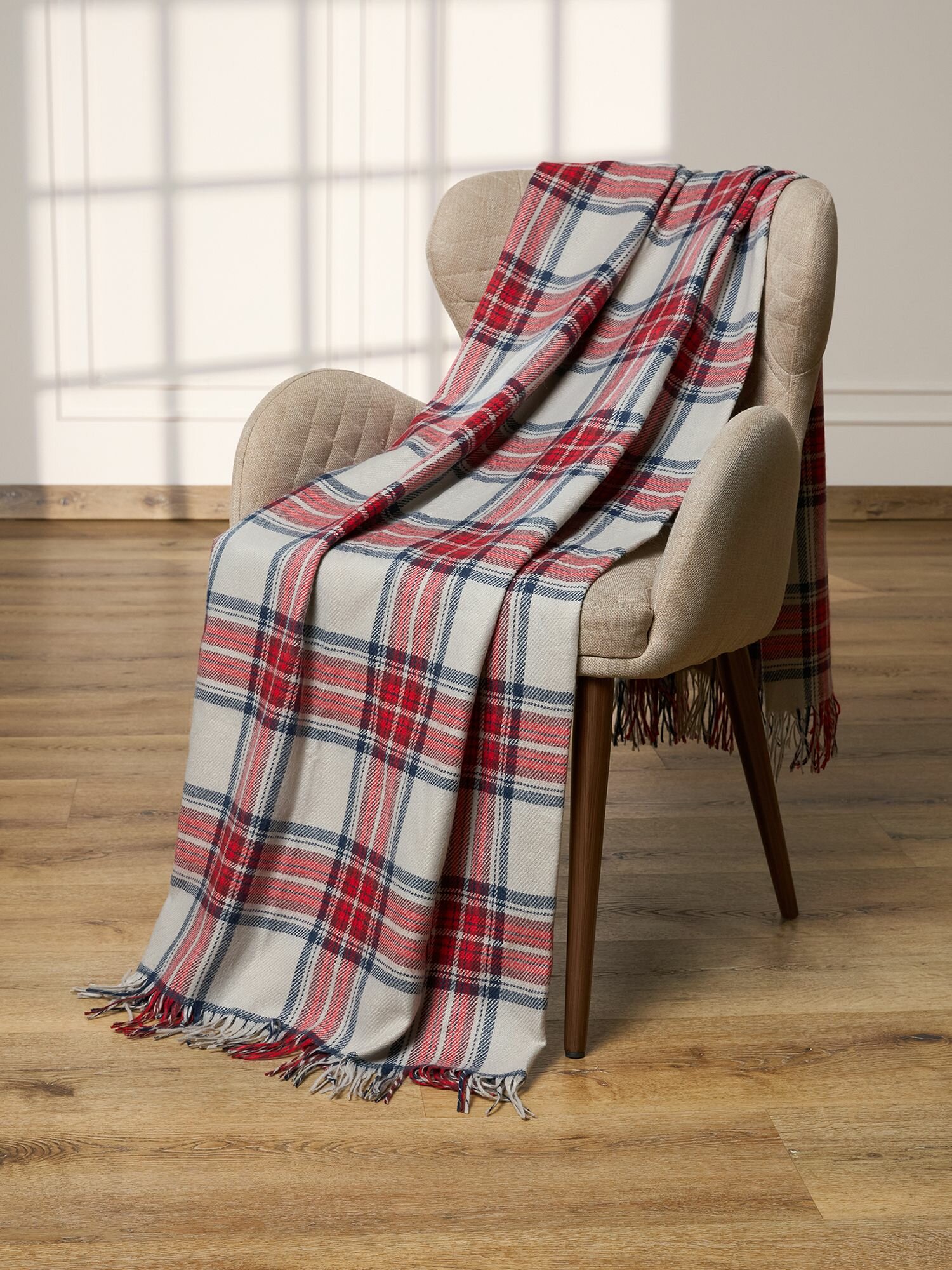 Cozy Home, Плед 150х200, покрывало на кровать, пушистый плед на диван, полиэстер/шерсть/хлопок, красно-синий