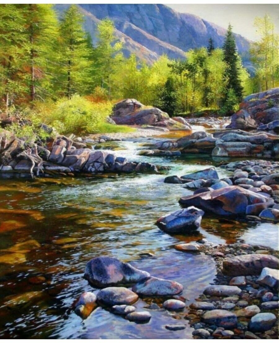 Картина по номерам "Горный ручей" 40х50 см, хлопковый холст на подрамнике, акрил, АртТойс