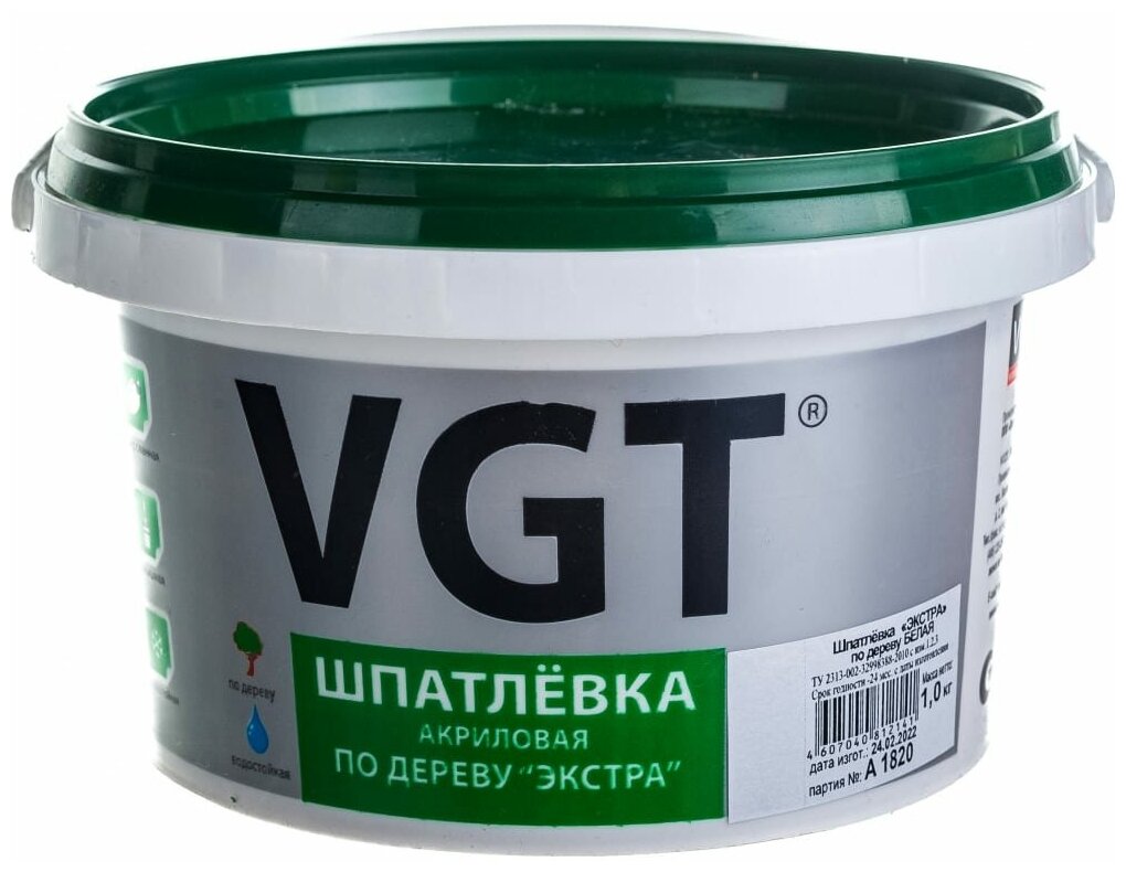 Шпаклевка по дереву Экстра Белая 1 кг VGT 25093