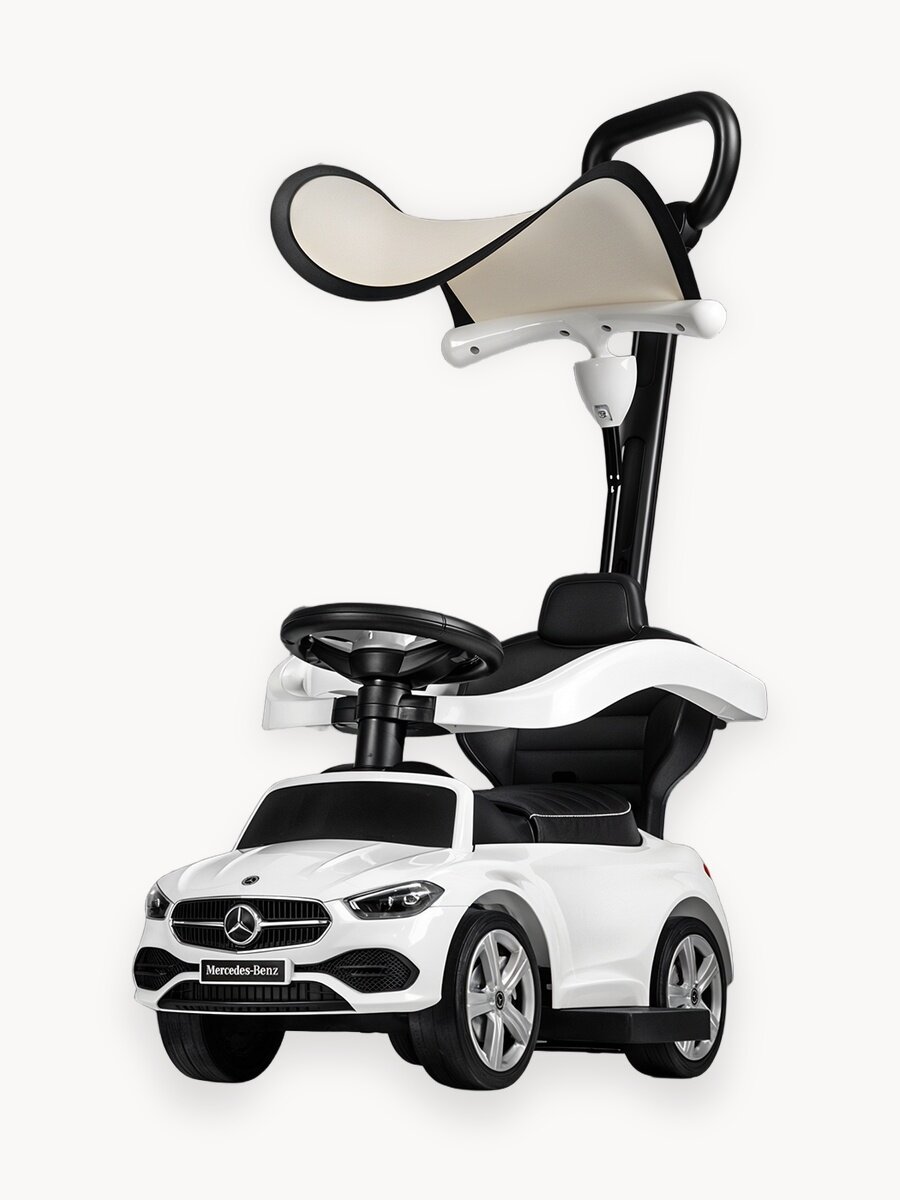 Каталка детская Mercedes С-Class с родительской ручкой, капюшоном, звуком, колеса прорезинены