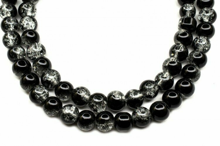 Бусина круглая с эффектом кракле, диаметр 8мм, отверстие 1,2мм, цвет черный/прозрачный, 550-068, 10шт