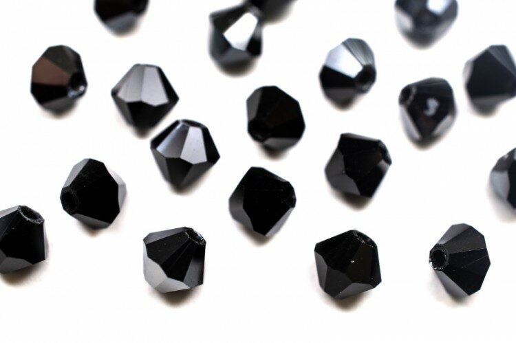 Бусины биконусы хрустальные 4мм, цвет JET HEMATITE HALF, 746-024, 20шт