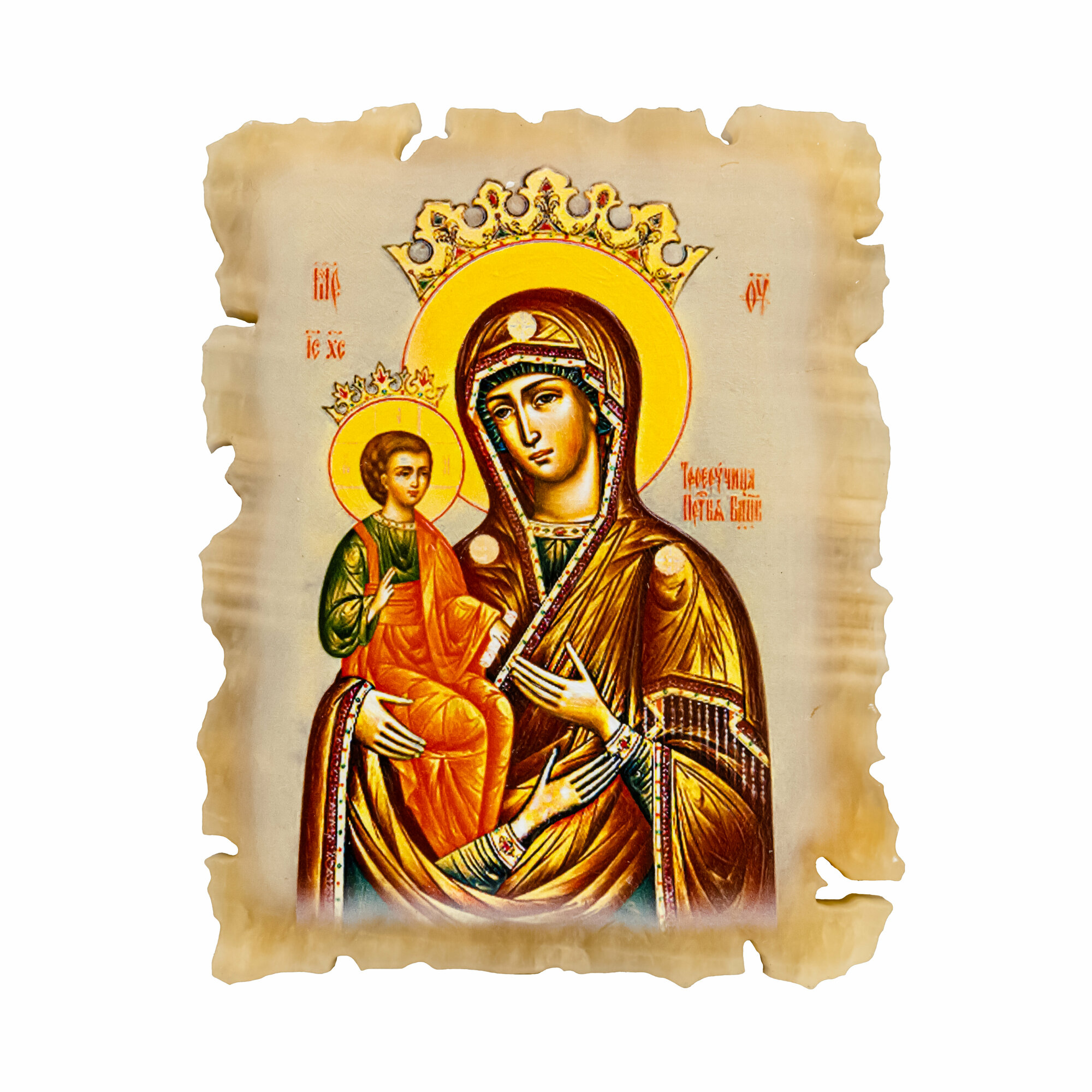 Иконка на ониксе Богородица Троеручица (ВхШхД 1см./10см./12см.)