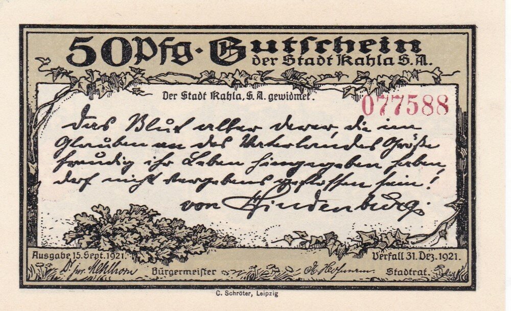 Германия (Веймарская Республика) Кала 50 пфеннигов 1921 г. (Лойхтенбург)