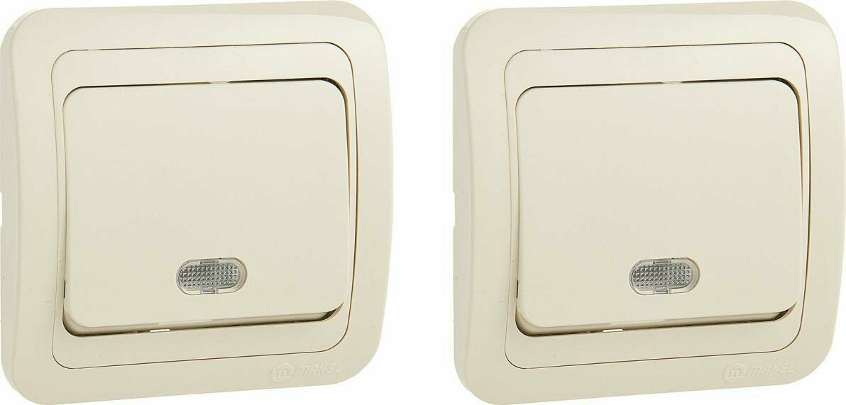 Выключатель Makel Mimoza одноклавишный с индикацией кремовый (комплект из 2 шт)