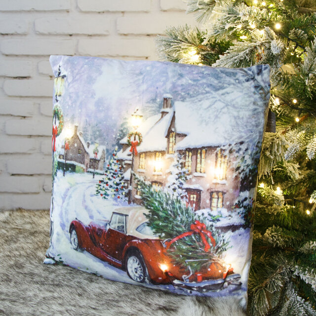 Новогодняя подушка с лампочками Magic Moments 45*45 см, на батарейках, Peha, CU-10470