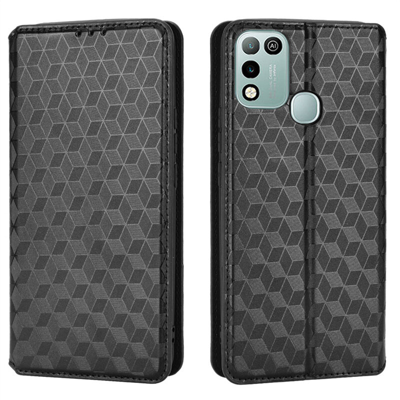 Чехол-книжка MyPads Elegante pattern Rombo для Infinix Hot 11 Play из эко кожи с 3d узором черный с магнитной крышкой