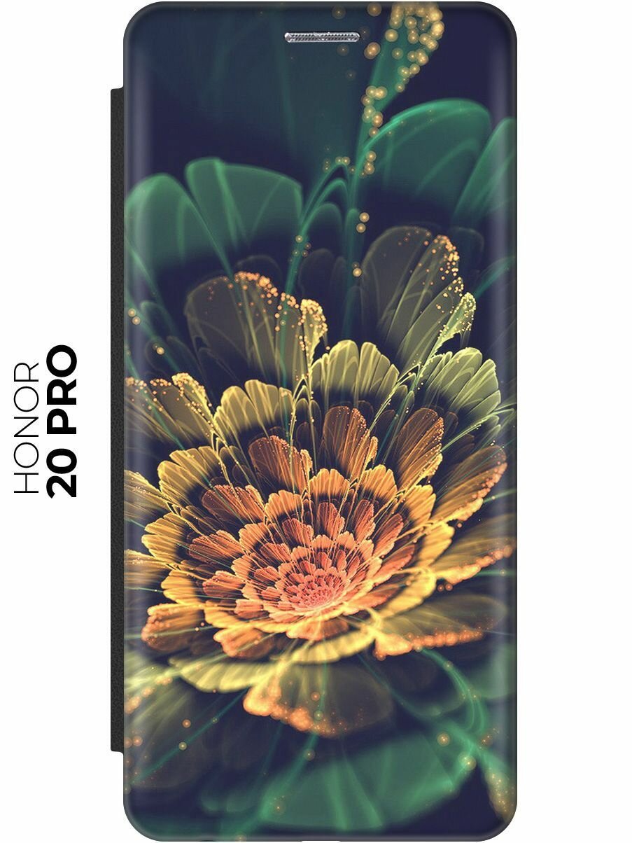 Чехол-книжка Красивый цветок на Honor 20 Pro / Хонор 20 Про черный