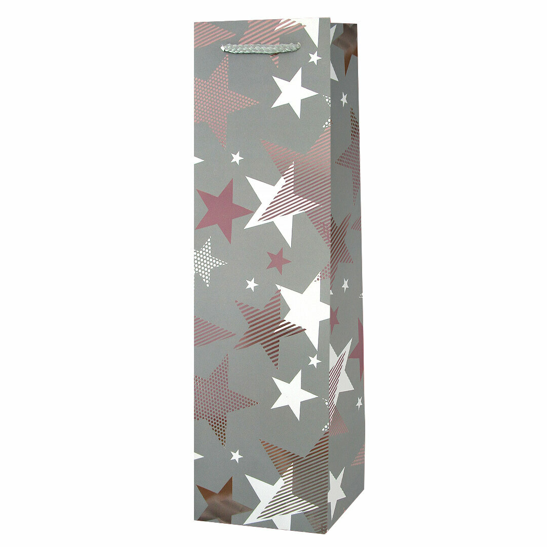 Пакет подарочный для вина, Мириады звезд, Серый, Металлик, 3